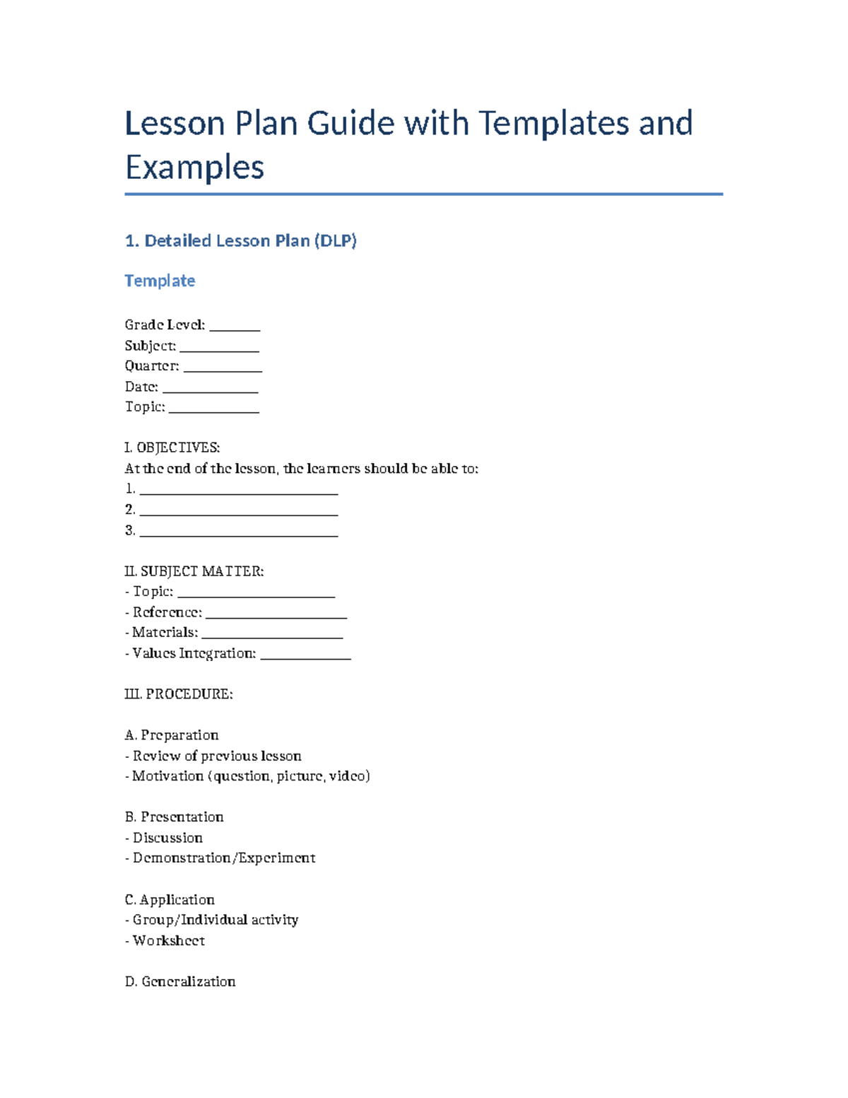 Lesson Plan Guide & Templates for Science (Grade 5) Activities - Studocu
