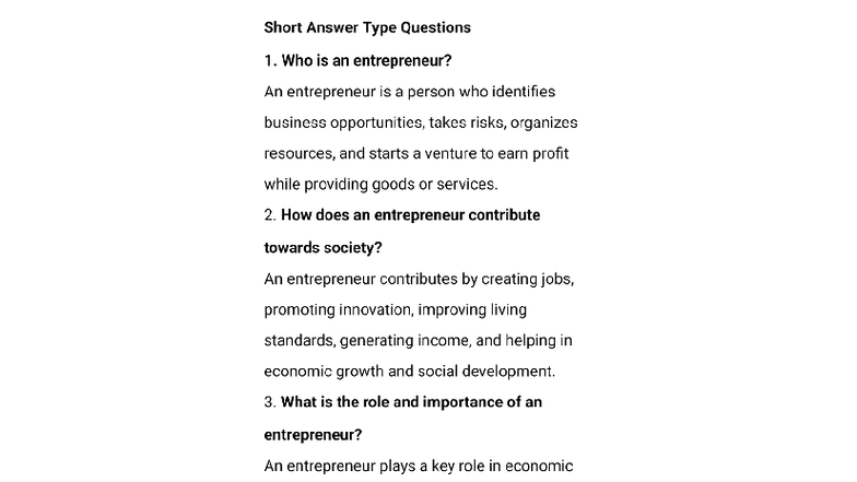 Unit 4: Characteristics of an Entrepreneur - Short Answer Questions ...