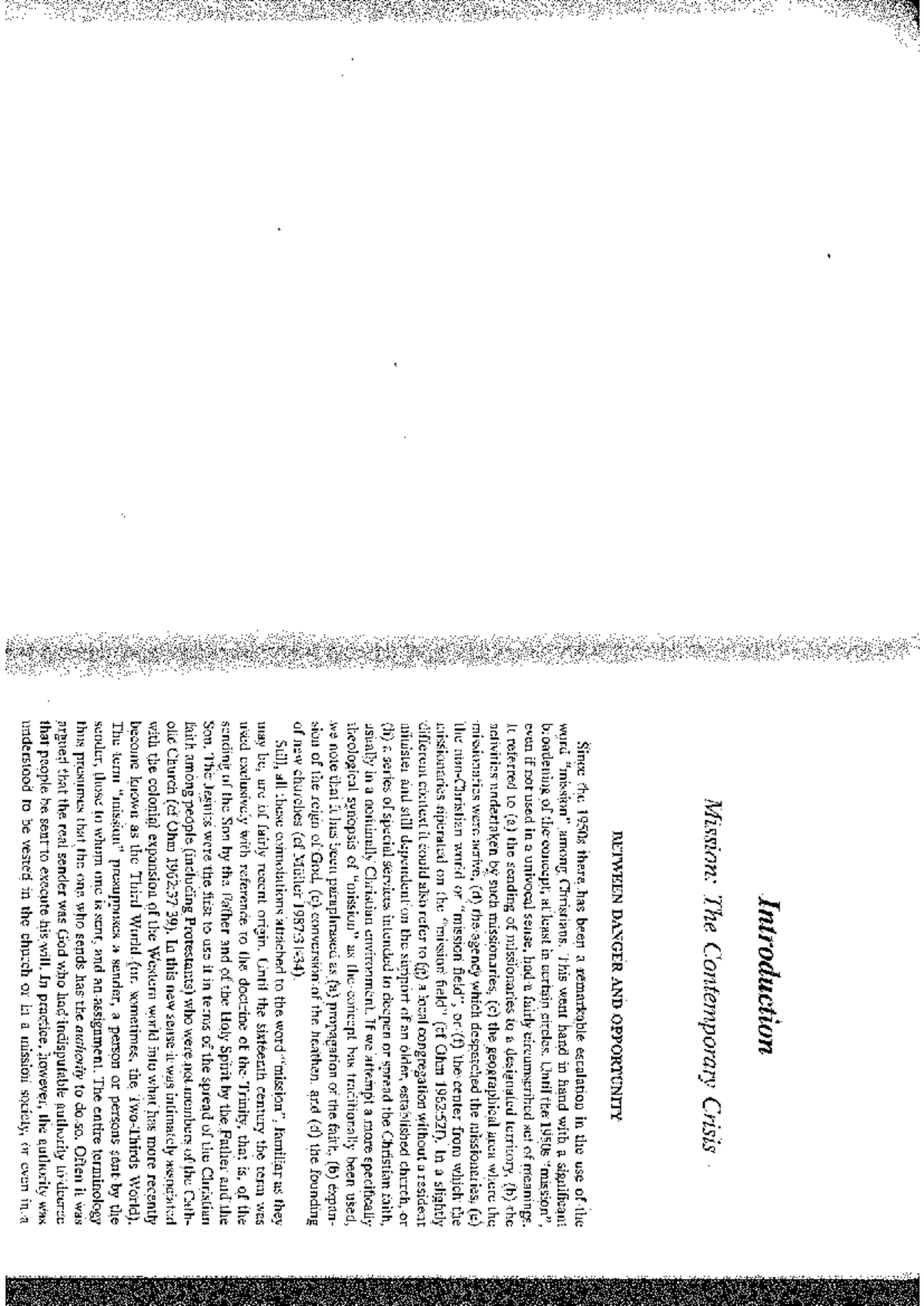 Bosch (2014) Week 7 Lecture Notes: Mission in Crisis and Opportunity ...