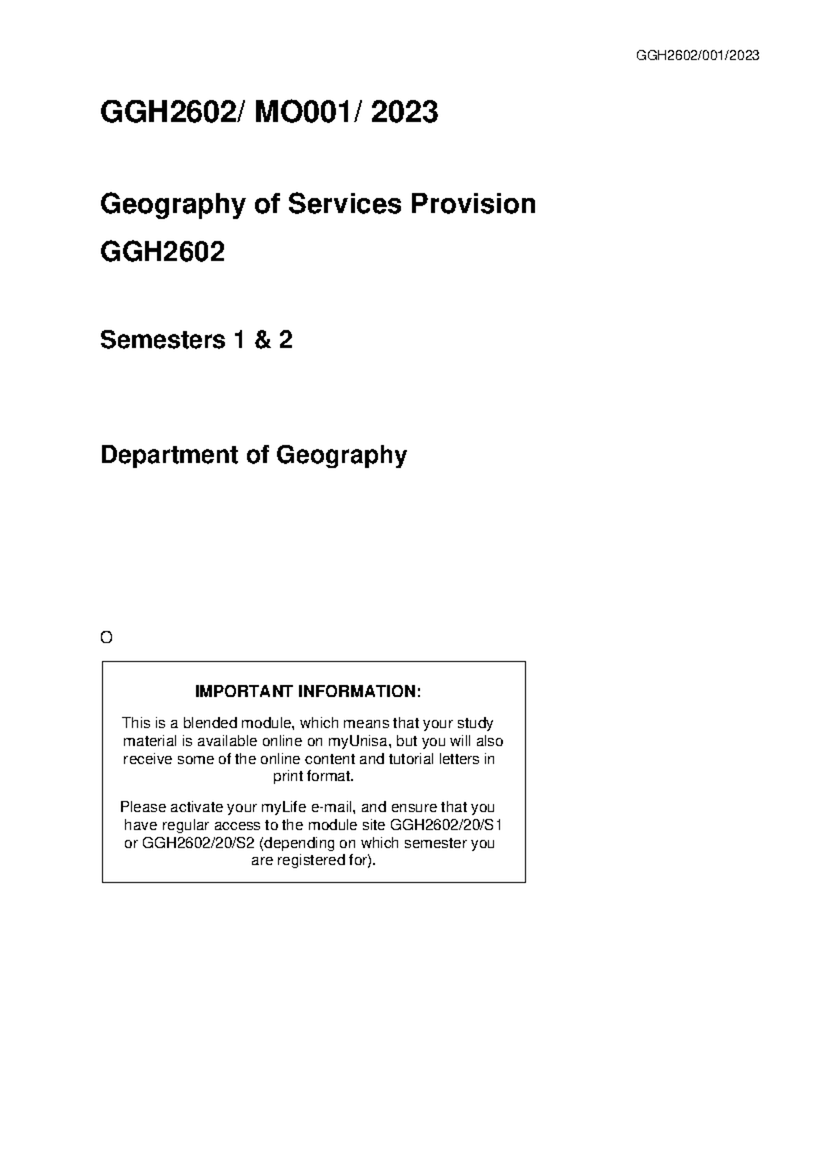 GGH2602/MO001 Geography of Services Provision Study Guide 2023 - Studocu