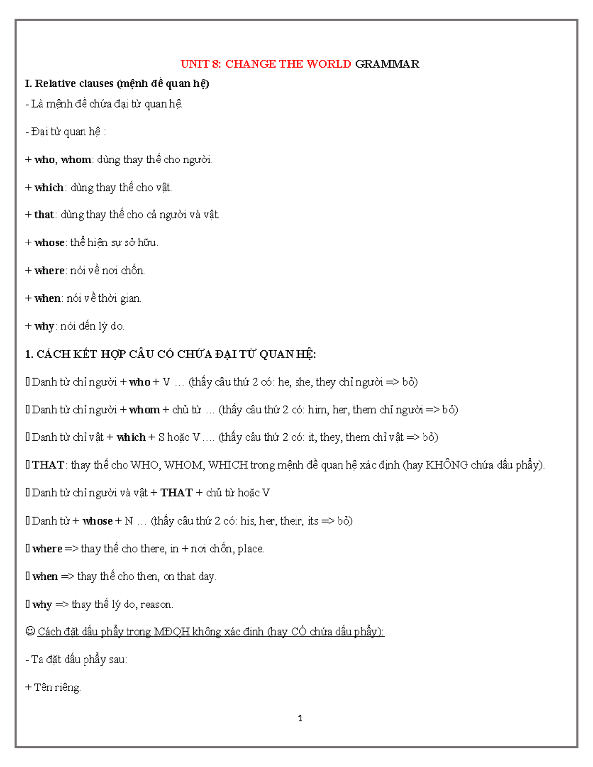 FG 12 - UNIT 8: GRAMMAR I - Relative Clauses Overview - Studocu
