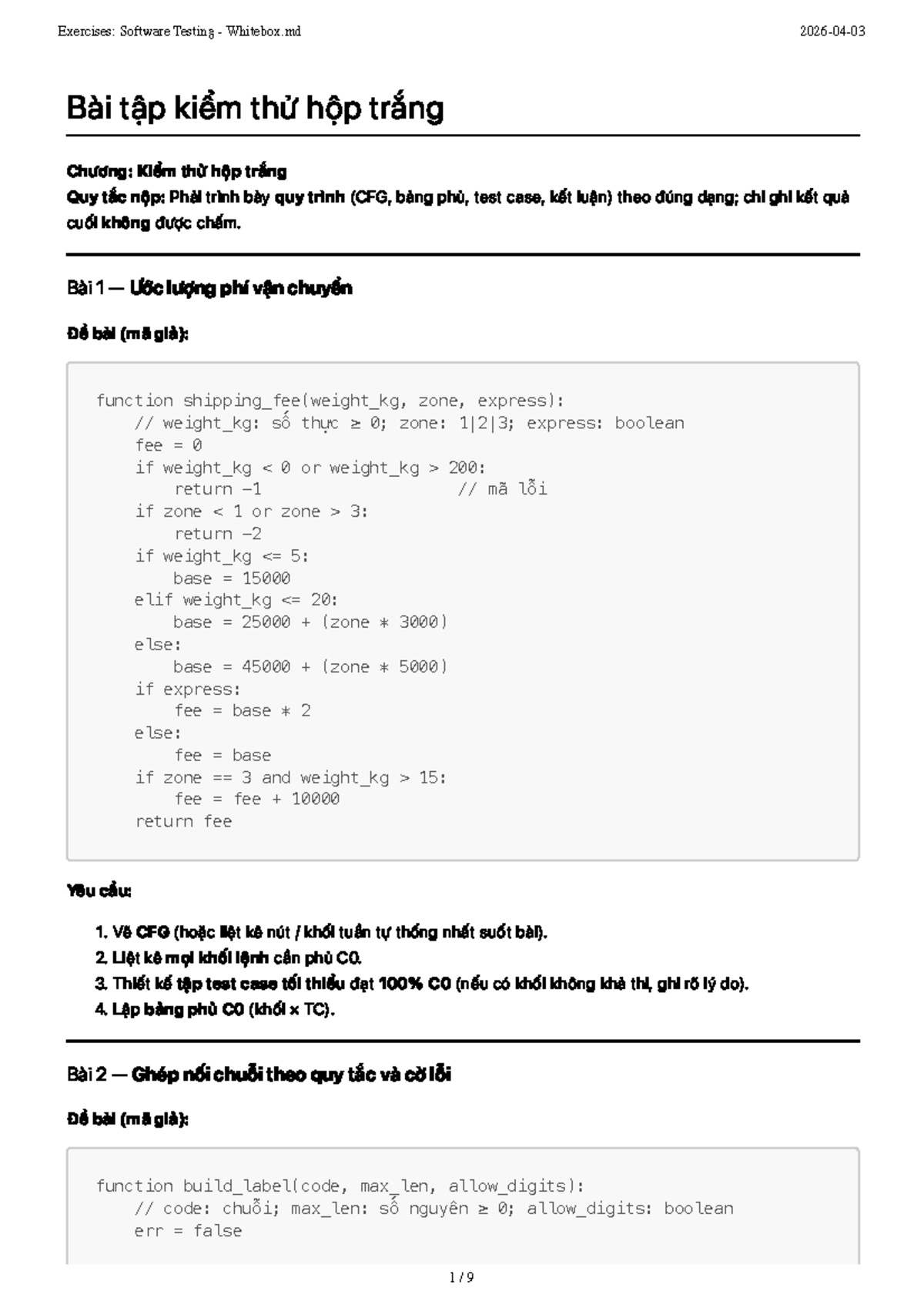 Exercises: Software Testing - Whitebox (BTPM) - Studocu