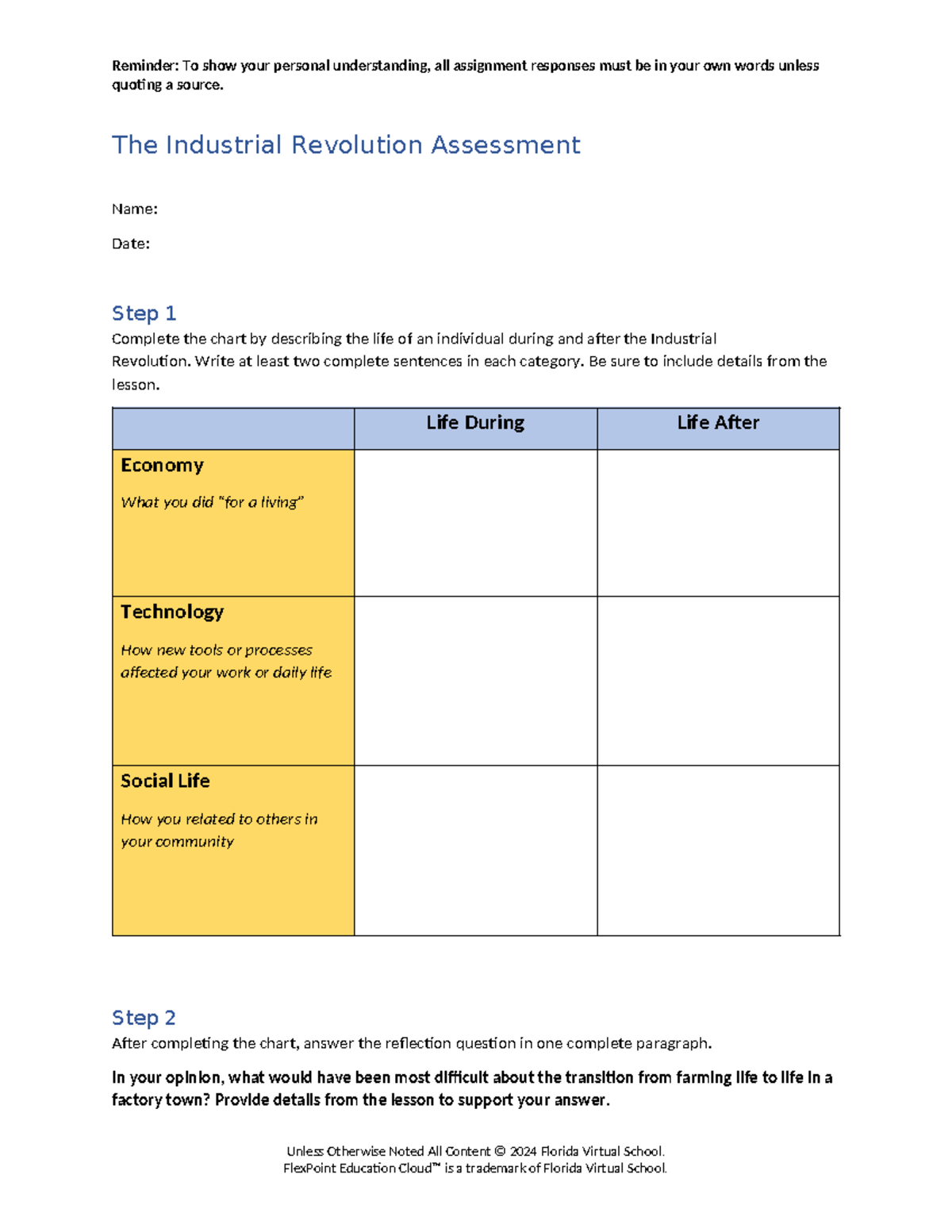Industrial Revolution Assessment - Your Name - Studocu
