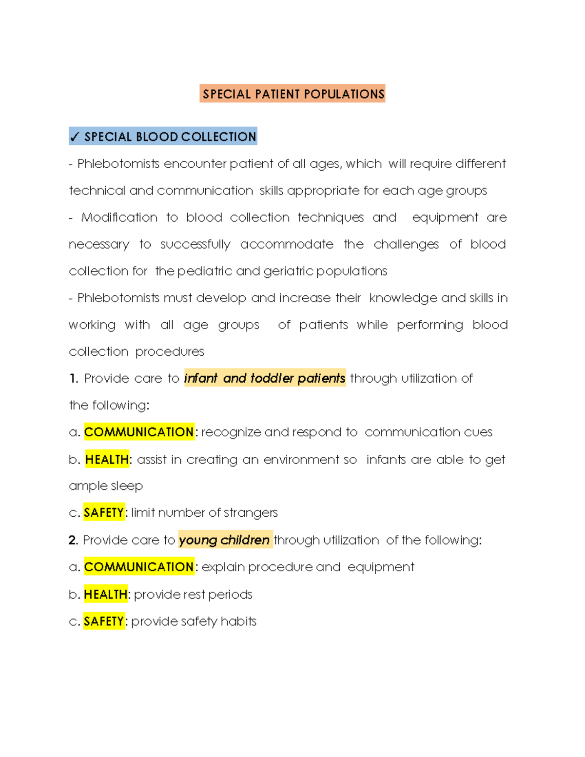 Special Patient Populations - SPECIAL PATIENT POPULATIONS SPECIAL BLOOD ...