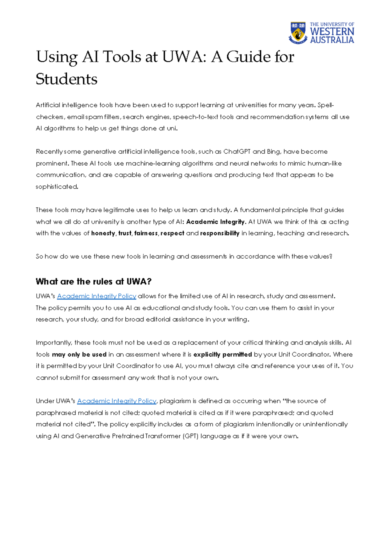 Using AI Tools in Learning: A Guide for UWA Students - Studocu