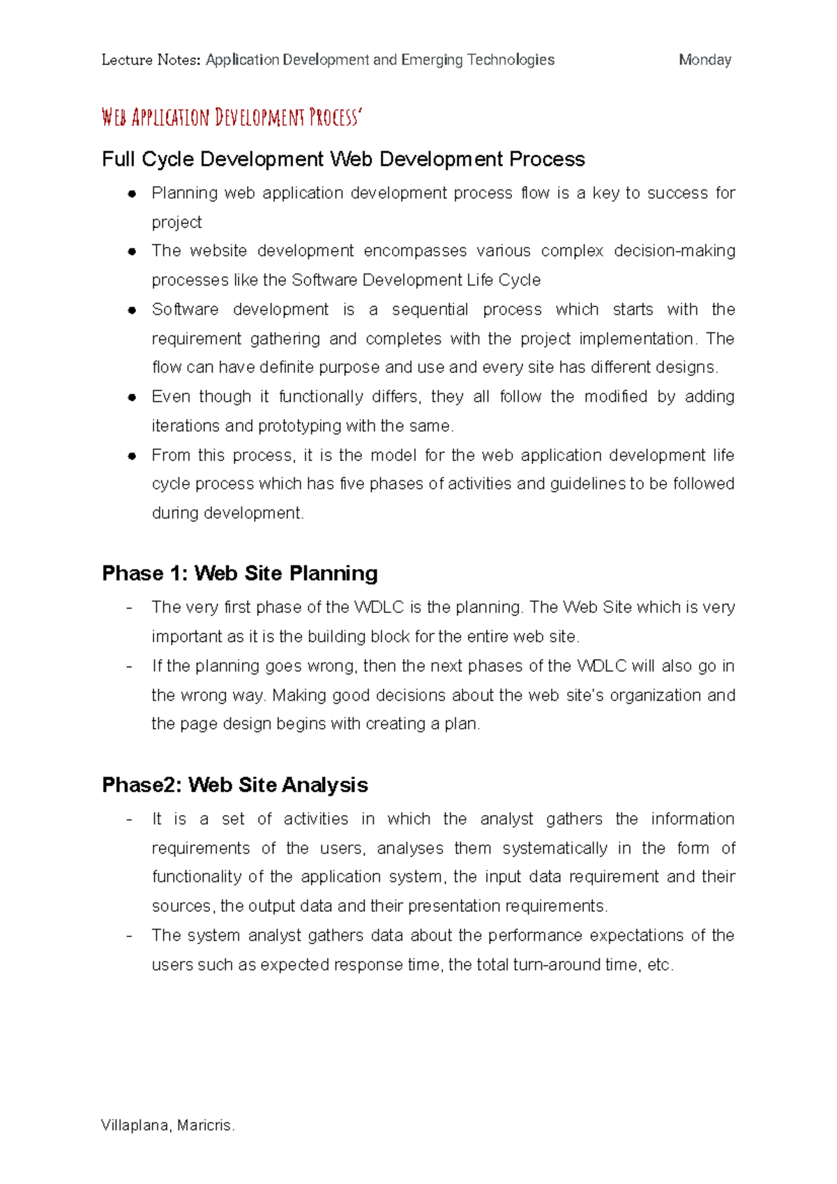 Web Application Development Processweek6 Lecture Notes Web Application Development Process