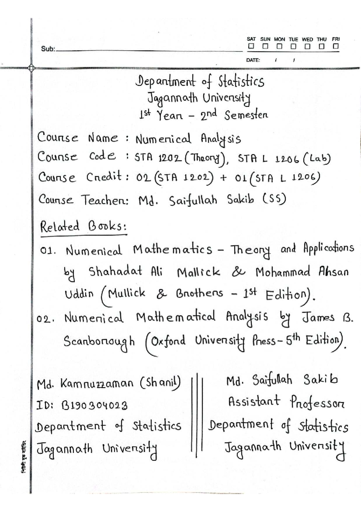 06. STA 1202 Numerical Analysis: Interpolation and Difference Tables ...