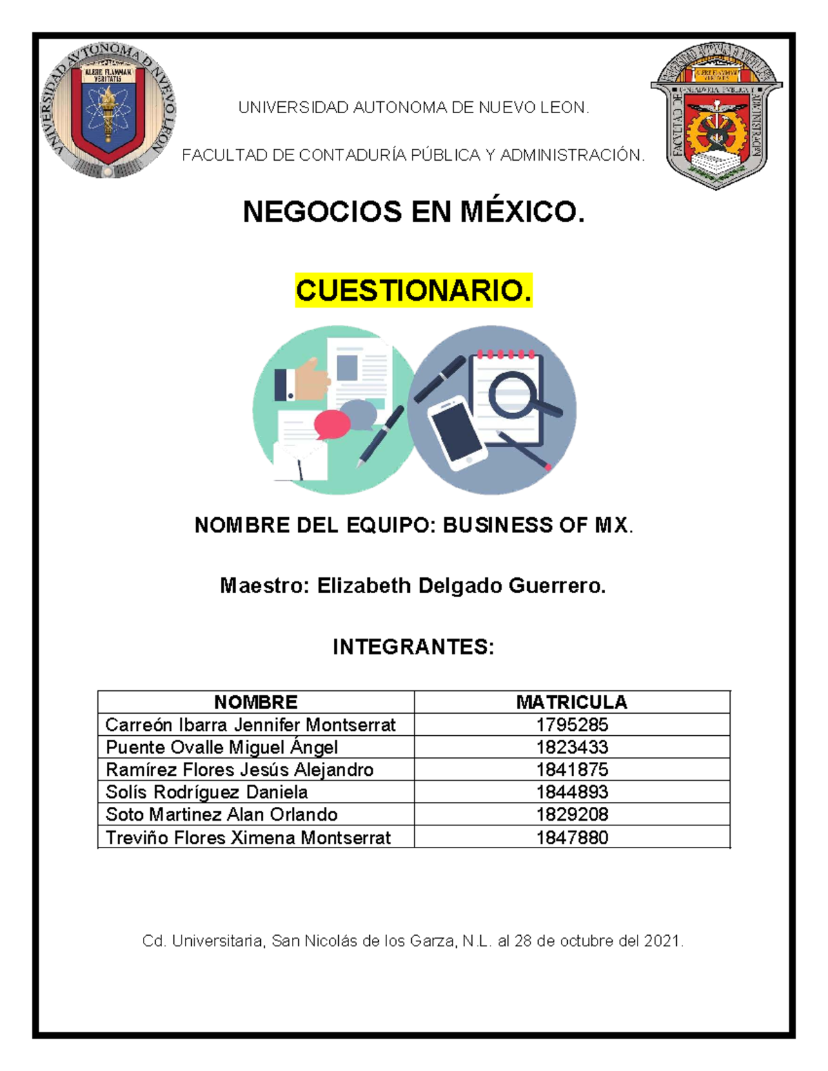 Cuestionario de Elementos del Entorno Empresarial y Macroeconomía ...