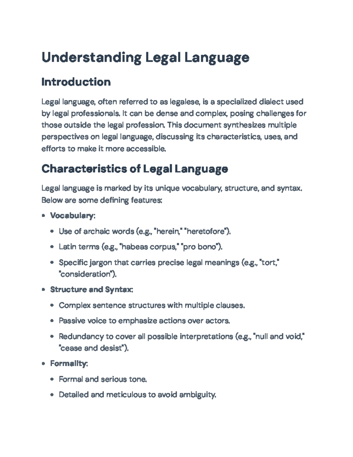 Understanding Legal Language: Characteristics, Challenges ...