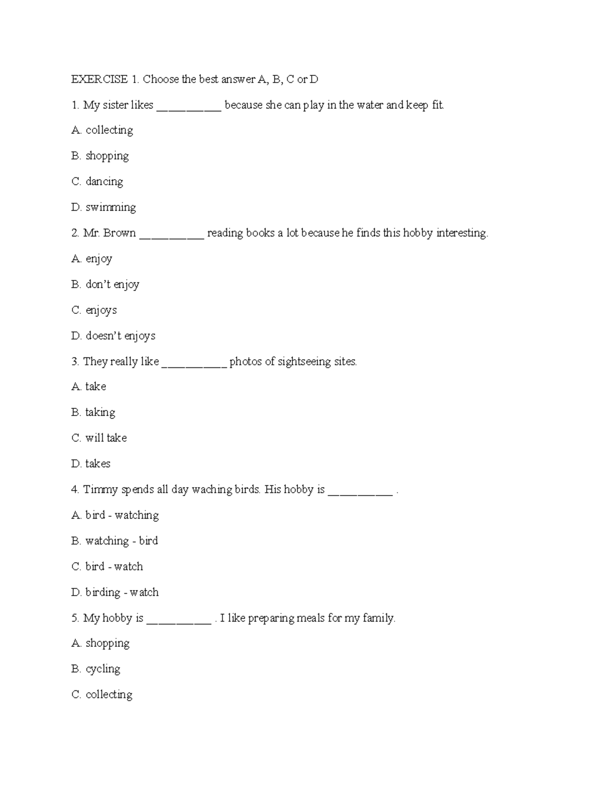 Exercise 1 - Past Simple Practice Questions - Studocu