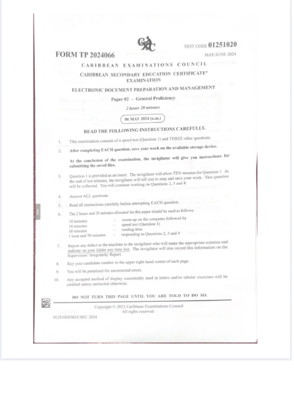 777324860 CSEC EDPM June 2024 - Paper 01 60 Questions Sample Test - Studocu