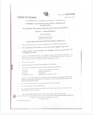 777324860 CSEC EDPM June 2024 - Paper 01 60 Questions Sample Test - Studocu
