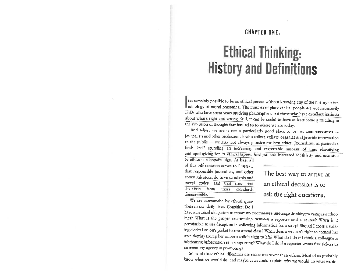 CHAPTER ONE: Ethical Thinking in Journalism - History & Definitions ...
