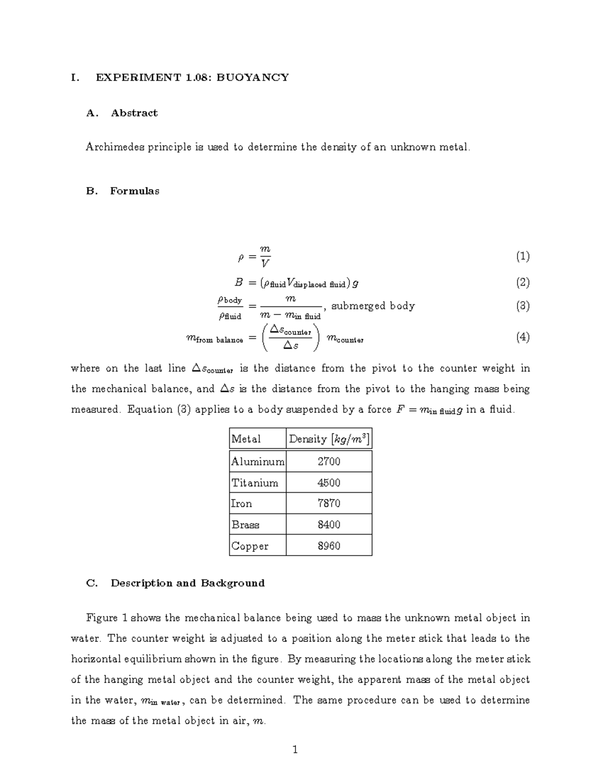 Exp1-08 - Physics Lab 8: Buoyancy and Density Assessment - Studocu