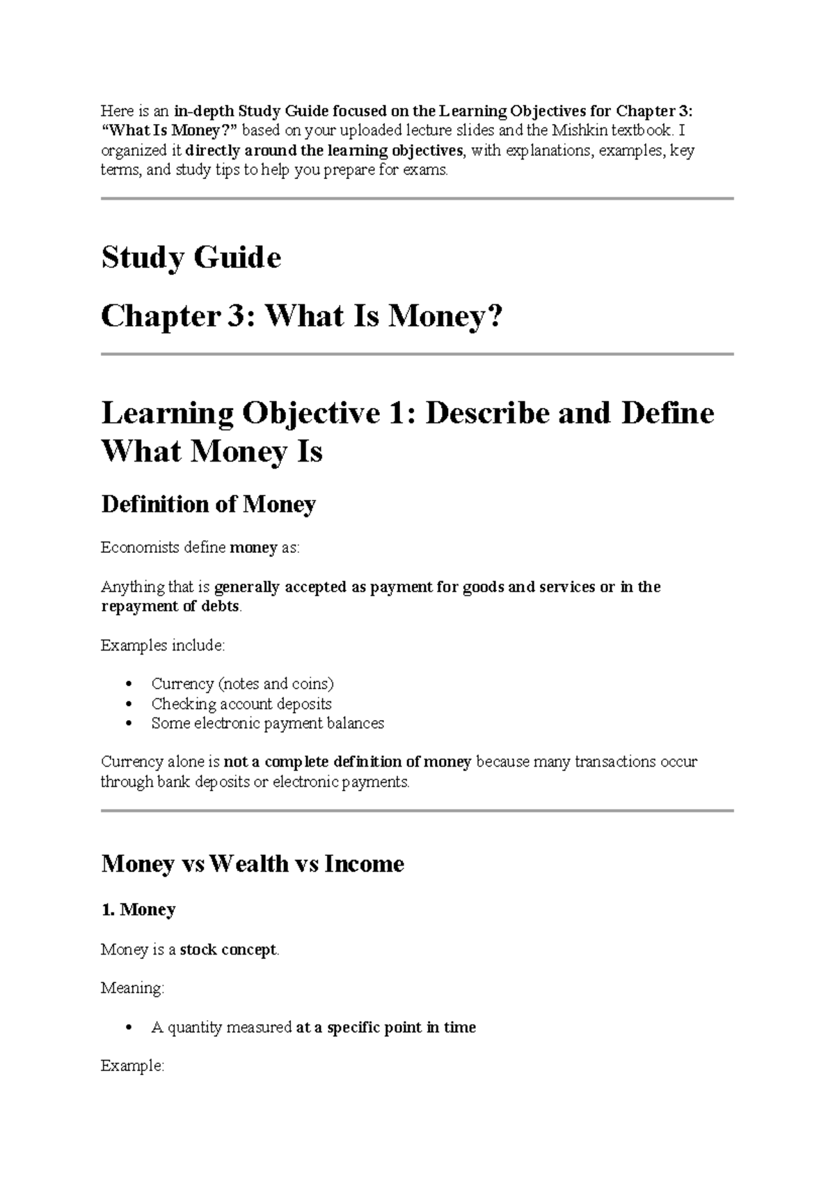 Study Guide for Chapter 3: Understanding Money Concepts (ECO 101) - Studocu