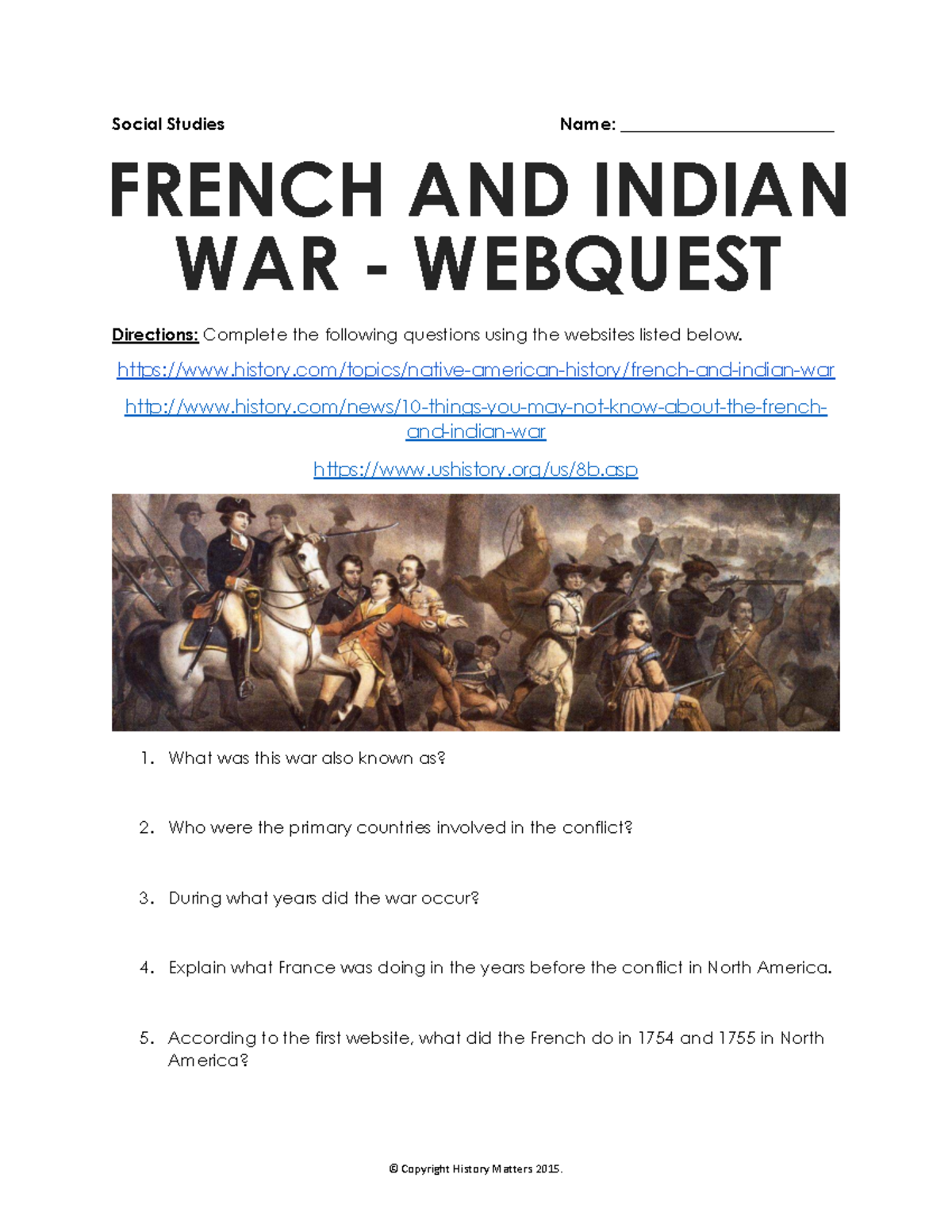 French and Indian War Webquest: Questions and Answers Guide - Studocu