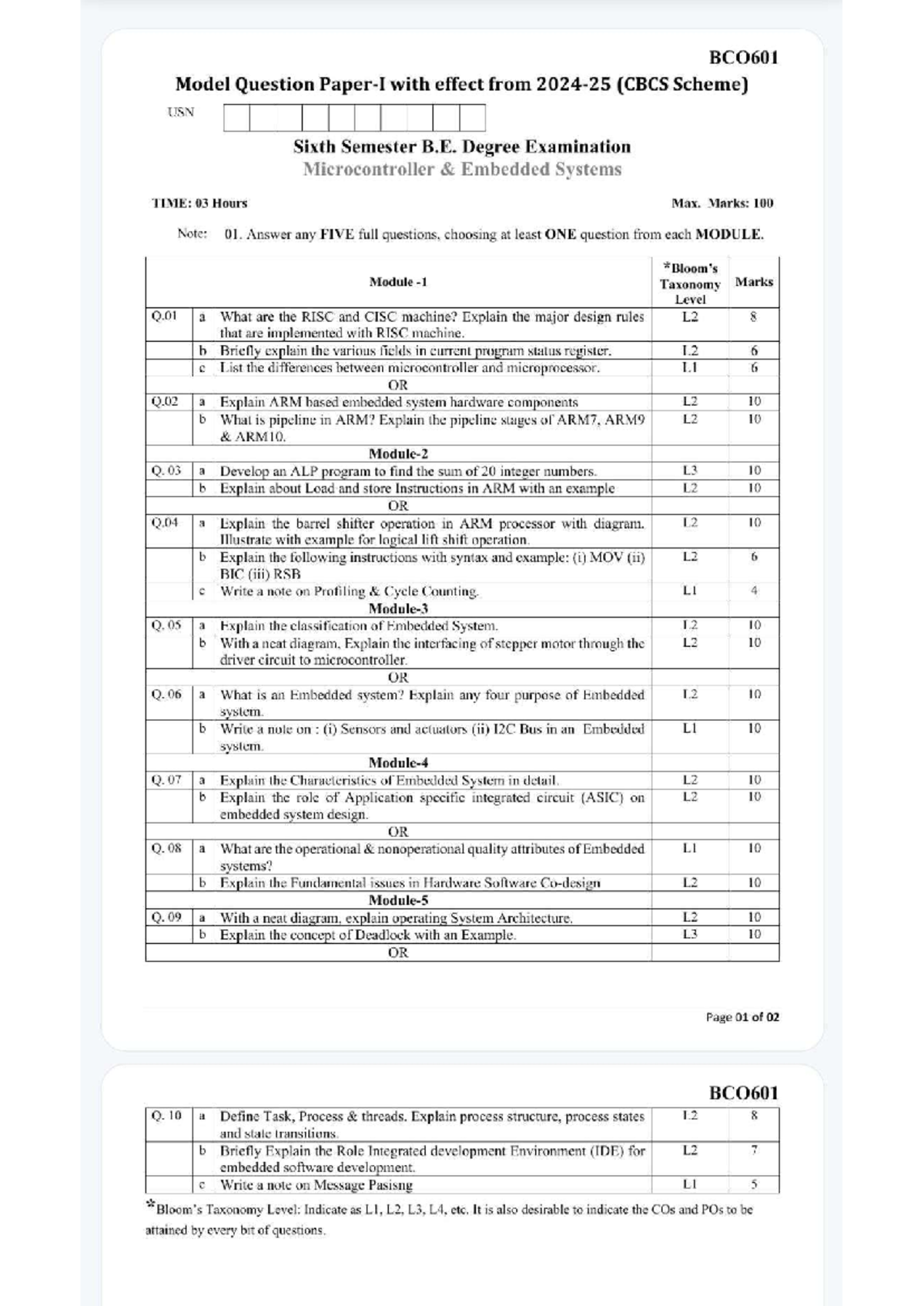 BCO601 Microcontroller Embedded Systems Model Questions (CBCS Scheme ...
