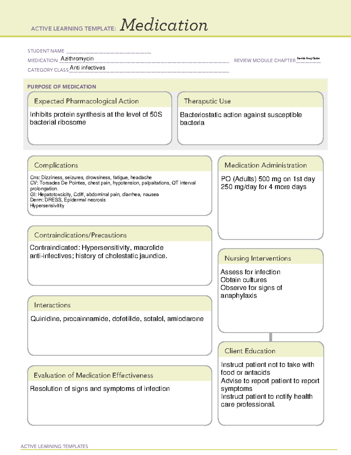 Azithromycin Medication Guide: Active Learning Template - Studocu
