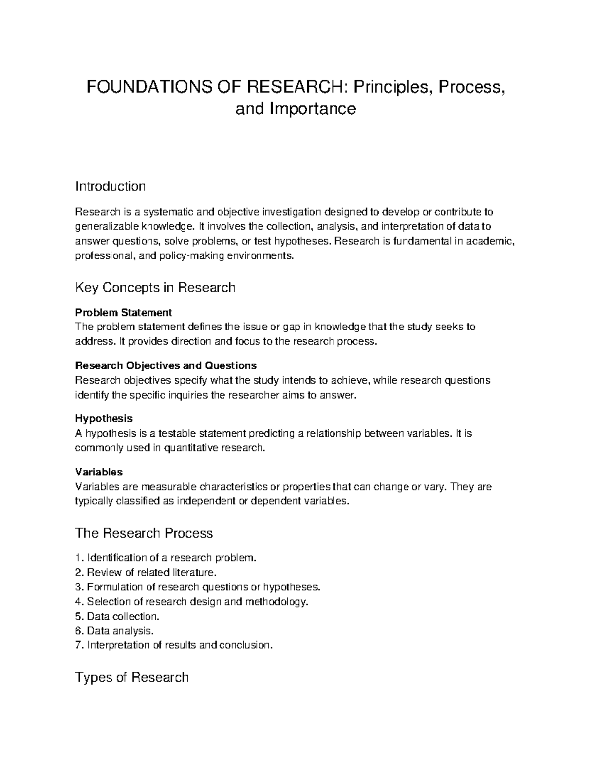 FOUNDATIONS OF RESEARCH: Principles & Importance Overview - Studocu