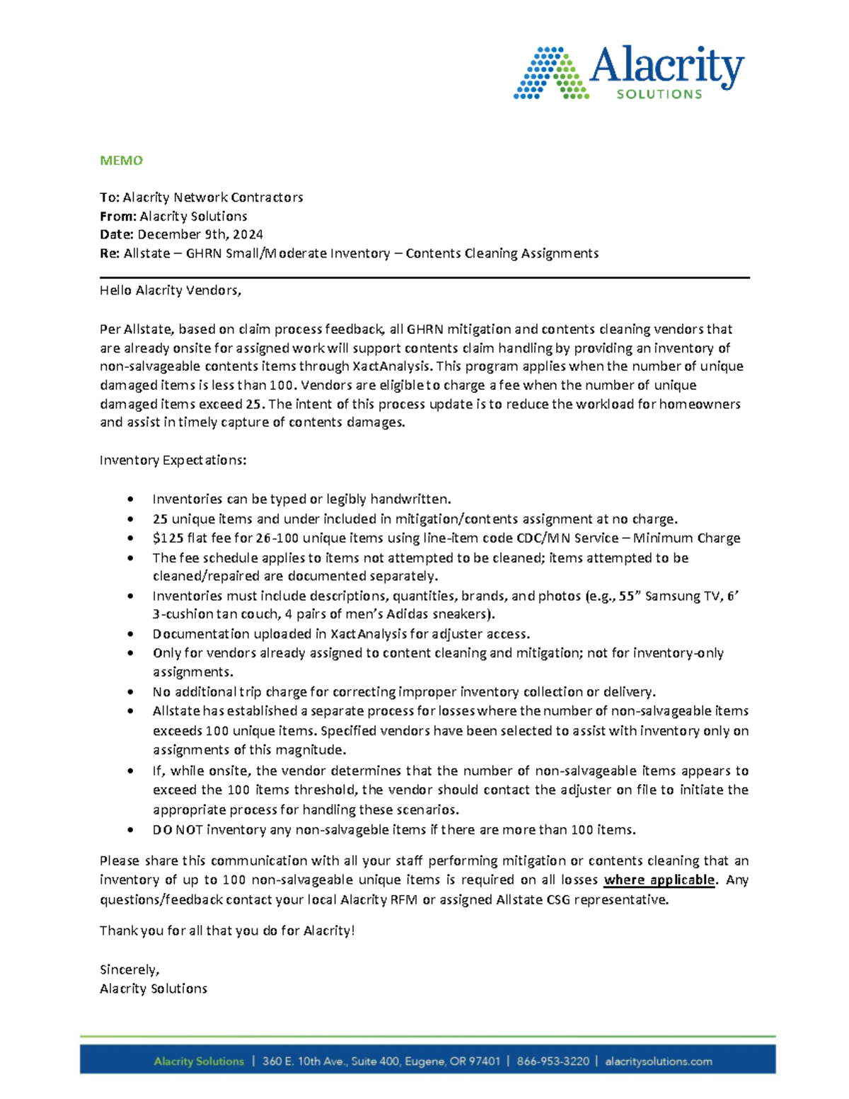 Allstate GHRN Inventory Procedure for Contents Cleaning Assignments ...