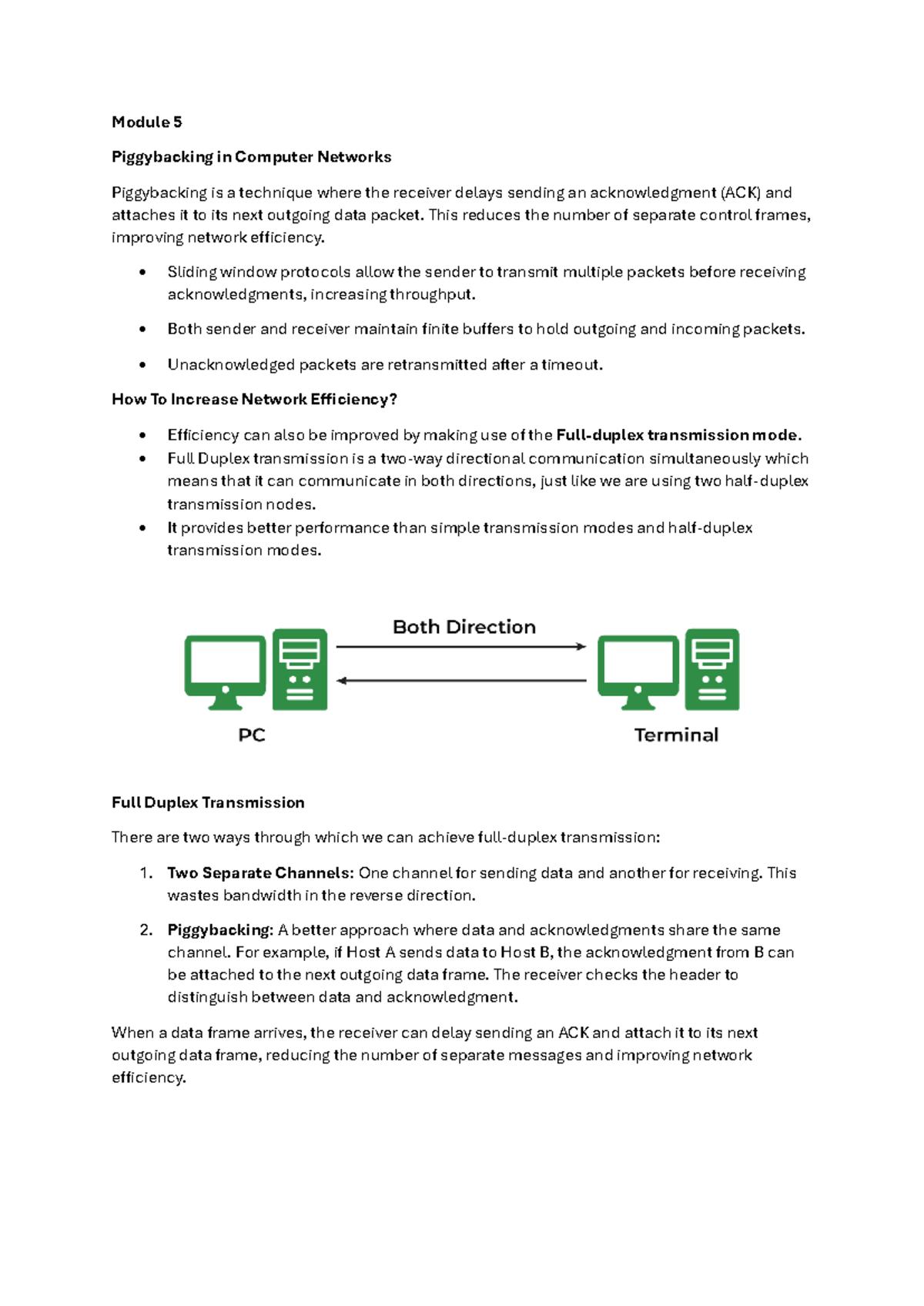 Module 5: Piggybacking Techniques in Computer Networks Notes - Studocu