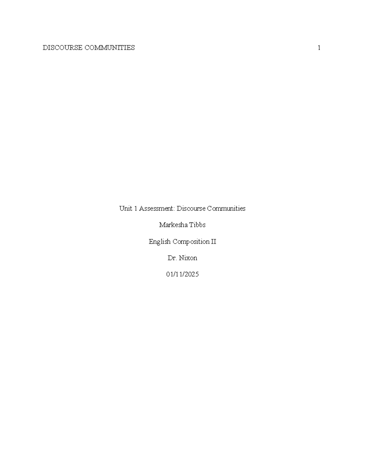 Discourse Communities 1: Assessment of Fitness and Academic Groups ...