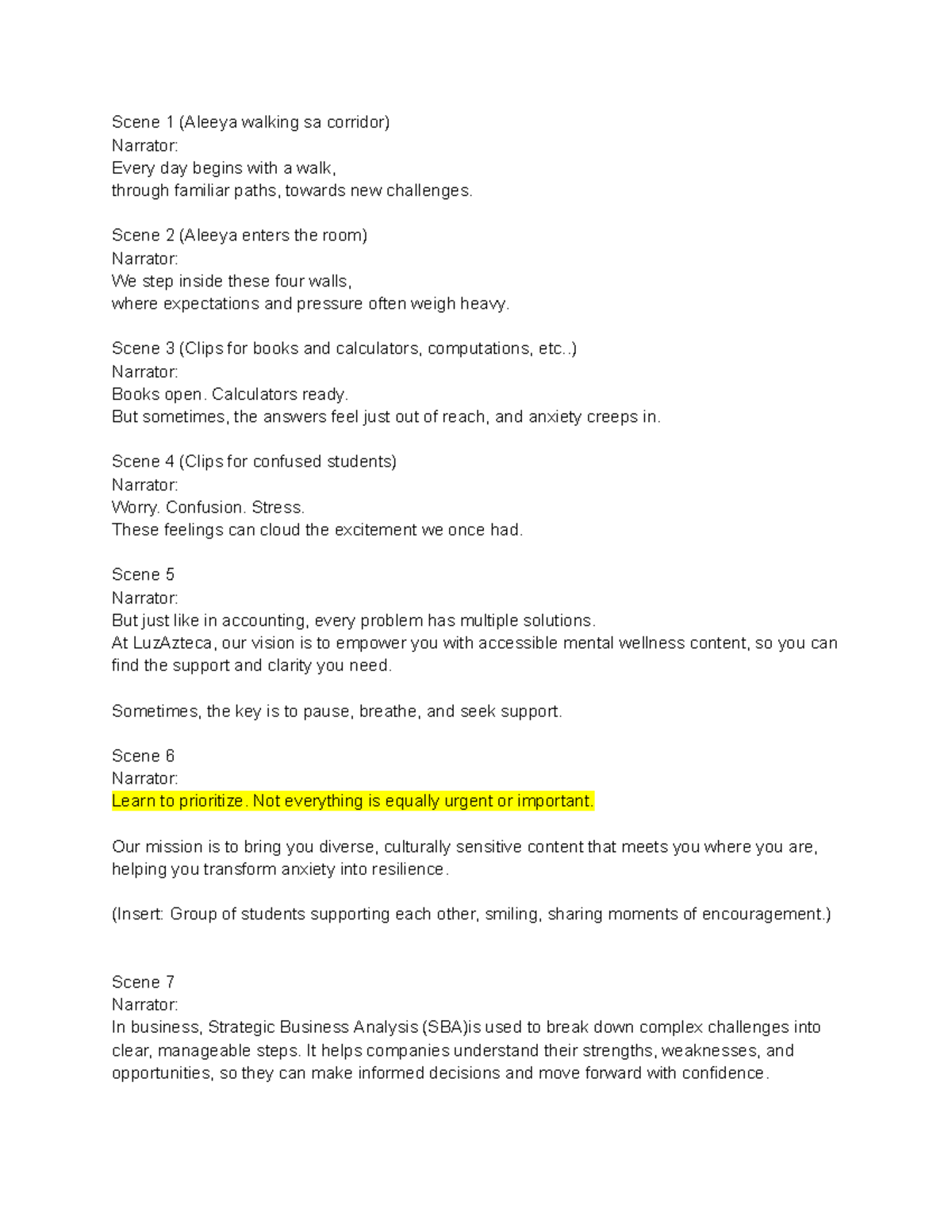 Short Script: Navigating Challenges & Resilience in SBA - Studocu