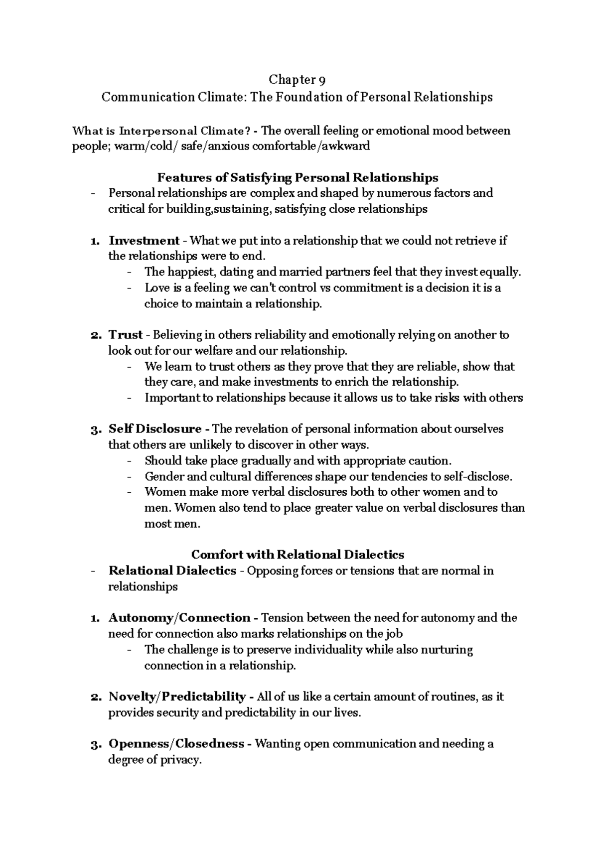 Chapter 9: Communication Climate in Personal Relationships - PSYC 1020 ...