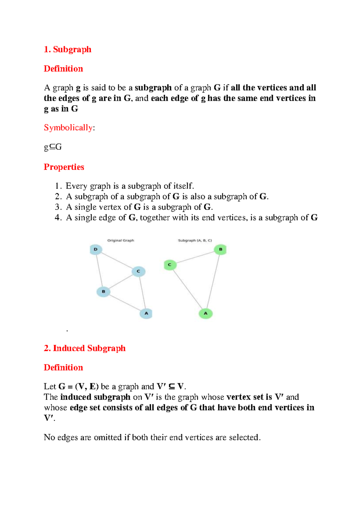 Subgraphs: Definitions and Properties in Graph Theory - Studocu
