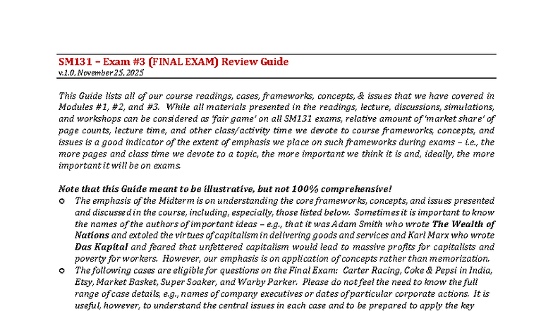 SM131 - Final Exam Review Guide (Version 1.0, Nov 2025) - Studocu