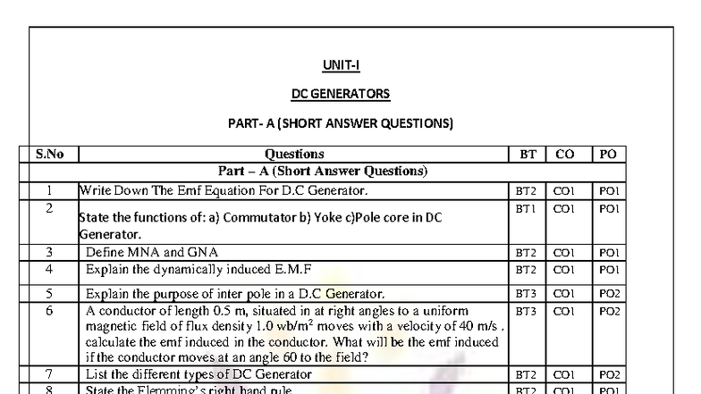 DC Generators & Motors: Short & Long Answer Questions (EM) - Studocu