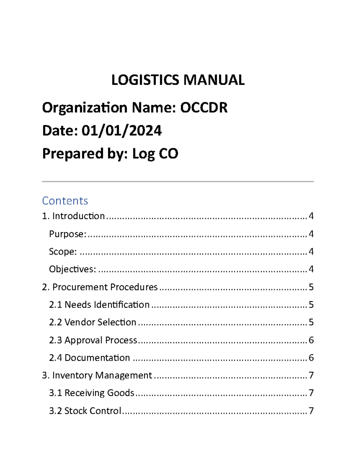 LOGISTICS MANUAL (OCCDR): Standardized Procedures Overview - Studocu
