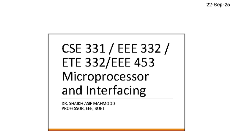 Cse 331 Microprocessor And Interfacing Lecture Notes By Dr S A