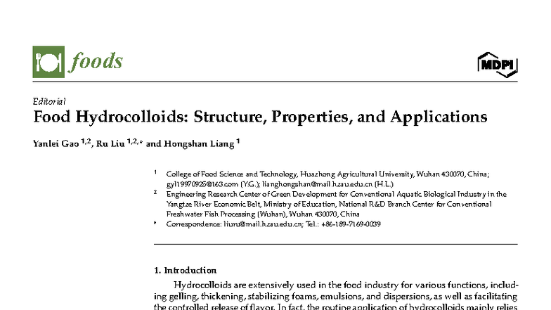 Food Hydrocolloids: Structure, Properties, and Applications (FST 2024 ...