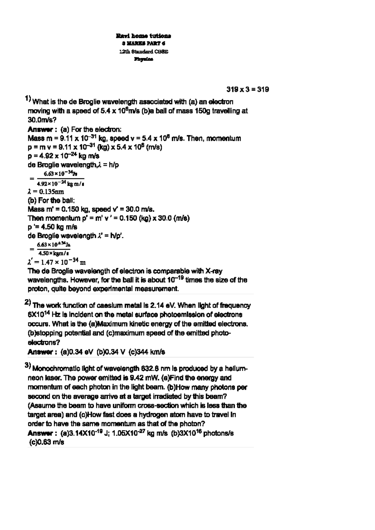 CBSE 12TH Physics Final Exam 3 Marks Q&A Part 6 - Studocu