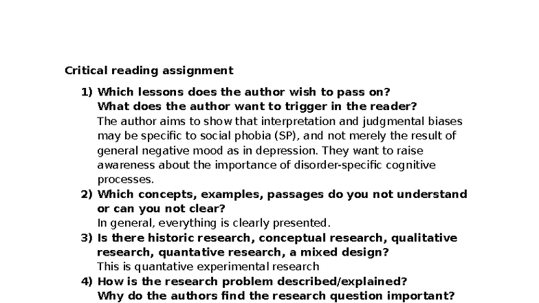 Critical Reading Assignment Blok 5: Cognitive Biases in Social Phobia ...