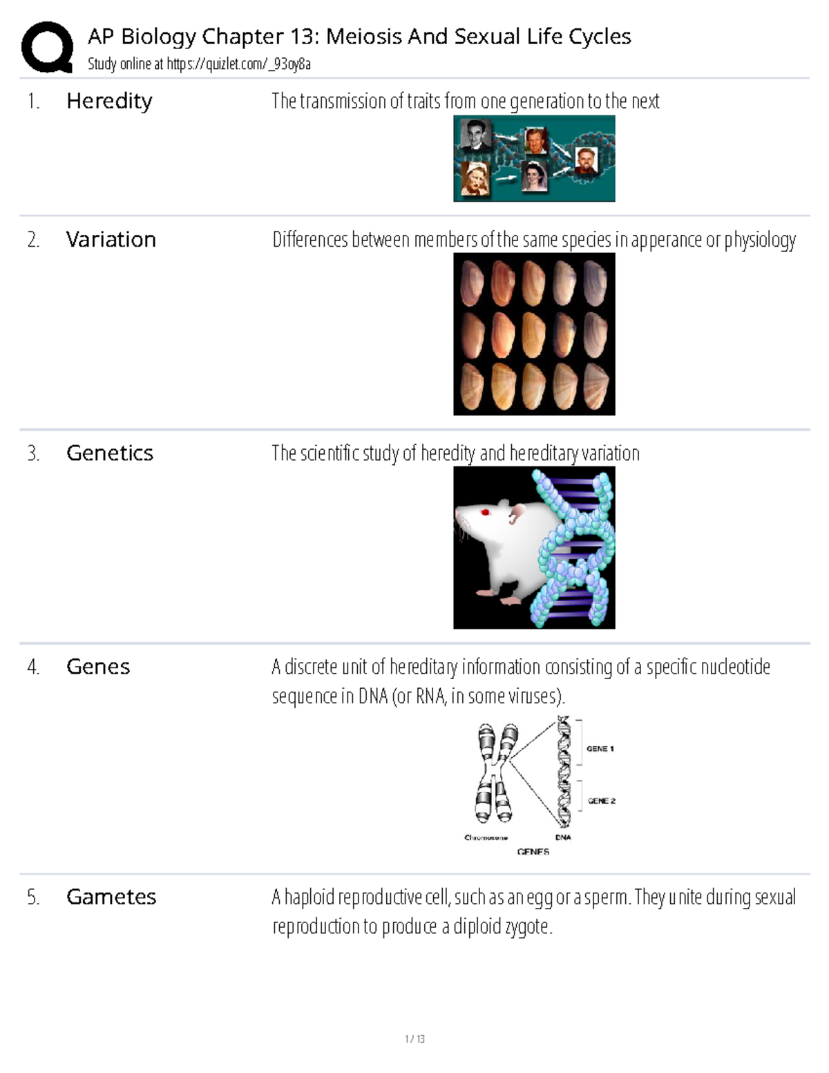 Heredity flashcards - Study online at quizlet/_93oy8a Heredity The ...