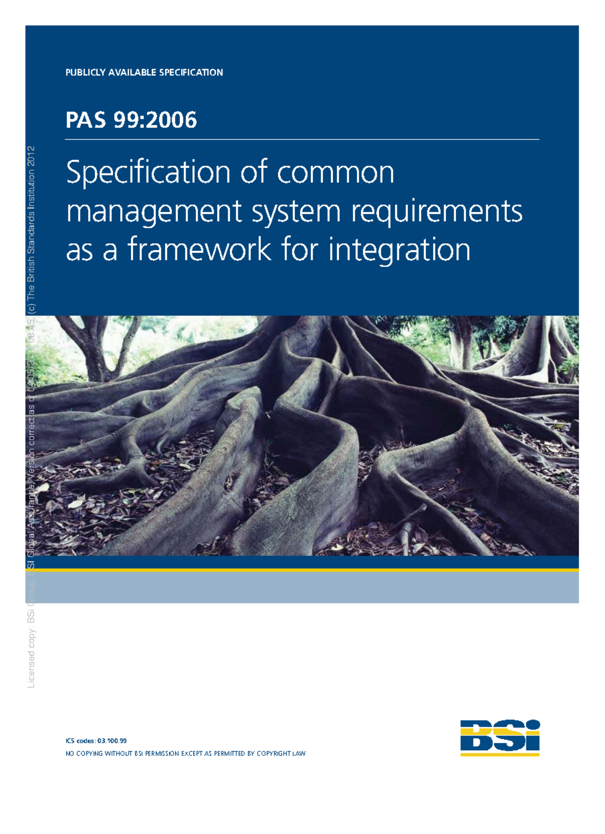 PAS 99:2006 Common Management System Requirements Framework - Studocu