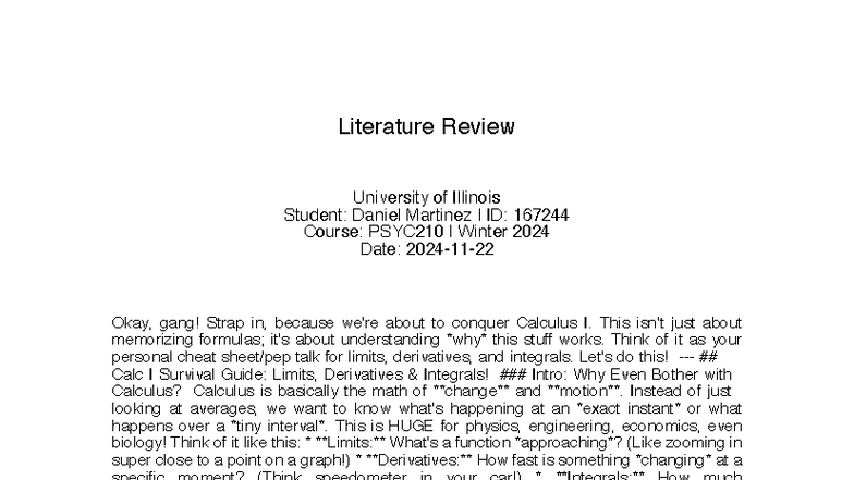 PSYC210 Winter 2024: Calculus I Survival Guide - Limits & Derivatives ...