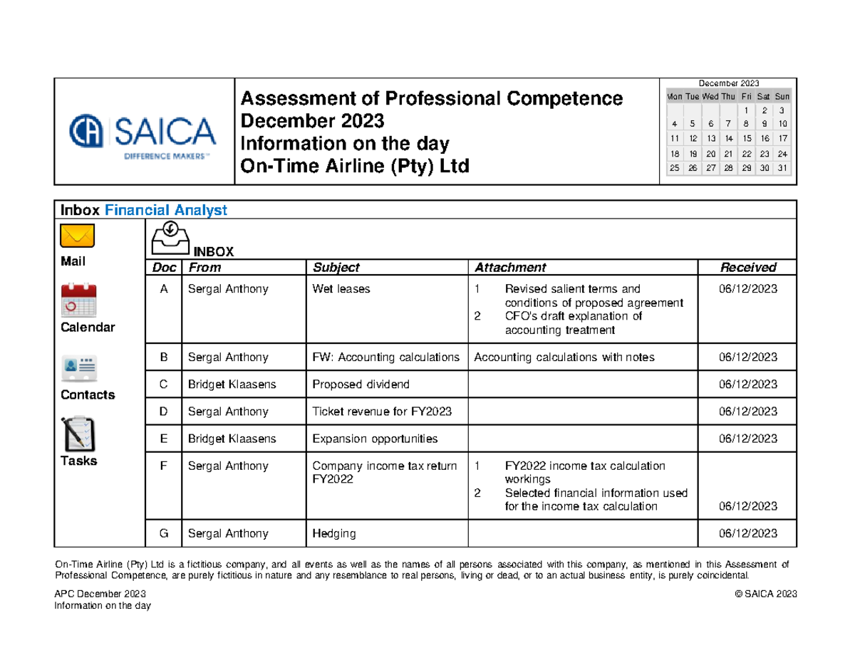 APC December 2023: Assessment of Professional Competence Overview - Studocu