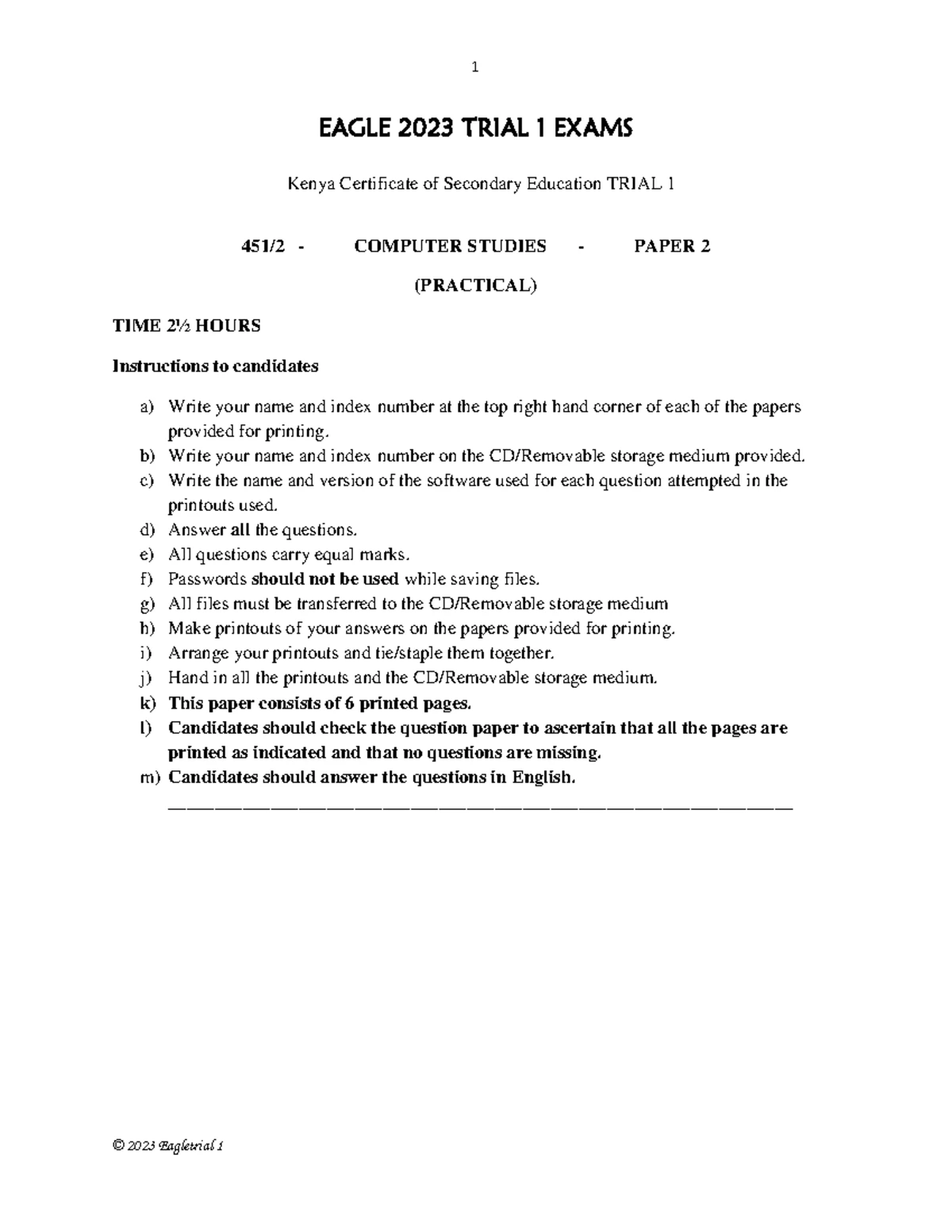 2024-KCSE Computer Studies Exam Timetable and Guidelines - Studocu