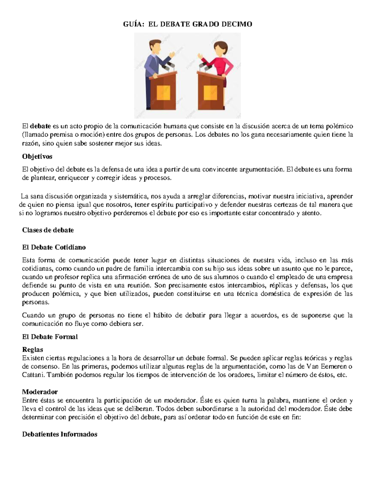 Guía de Debate - Grado Décimo: Intercambio de Ideas y Argumentación ...