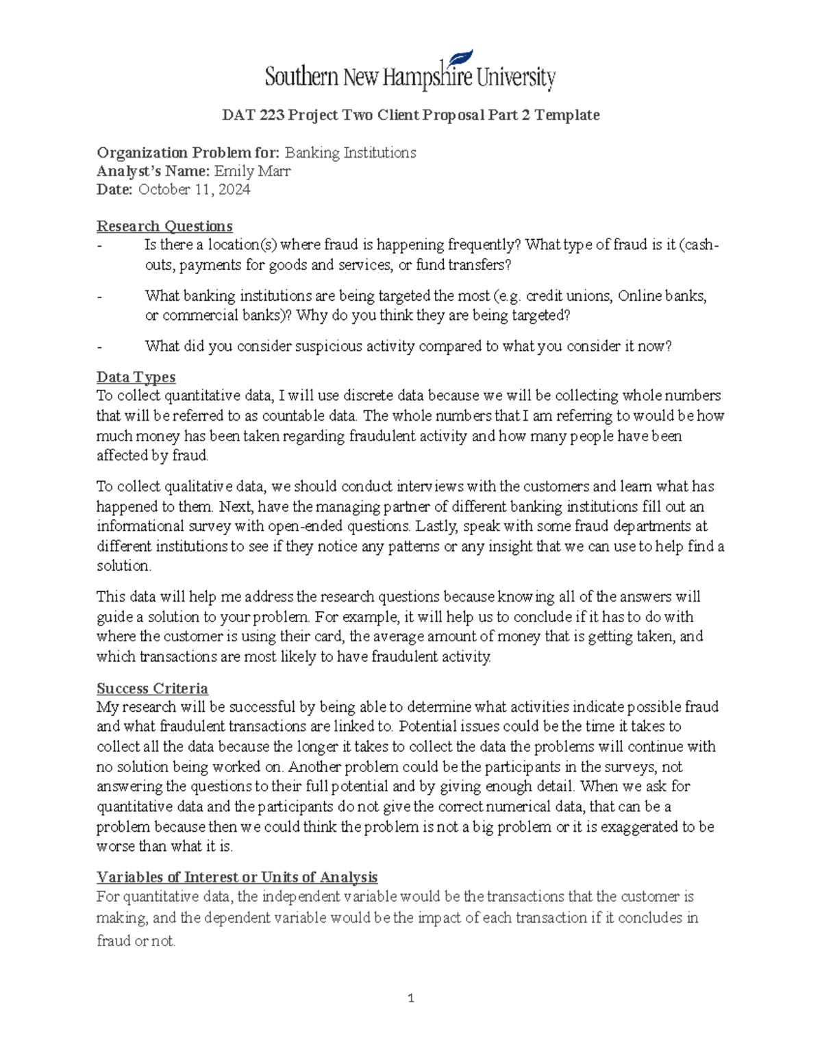 DAT 223 Project Two: Client Proposal for Banking Fraud Analysis - Studocu