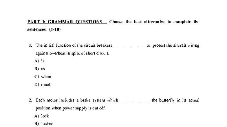 Sample Questions for Grammar and Vocabulary - WEWEE - Studocu