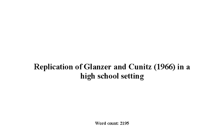 Psych IA: Replicating Glanzer & Cunitz (1966) in High School Memory ...