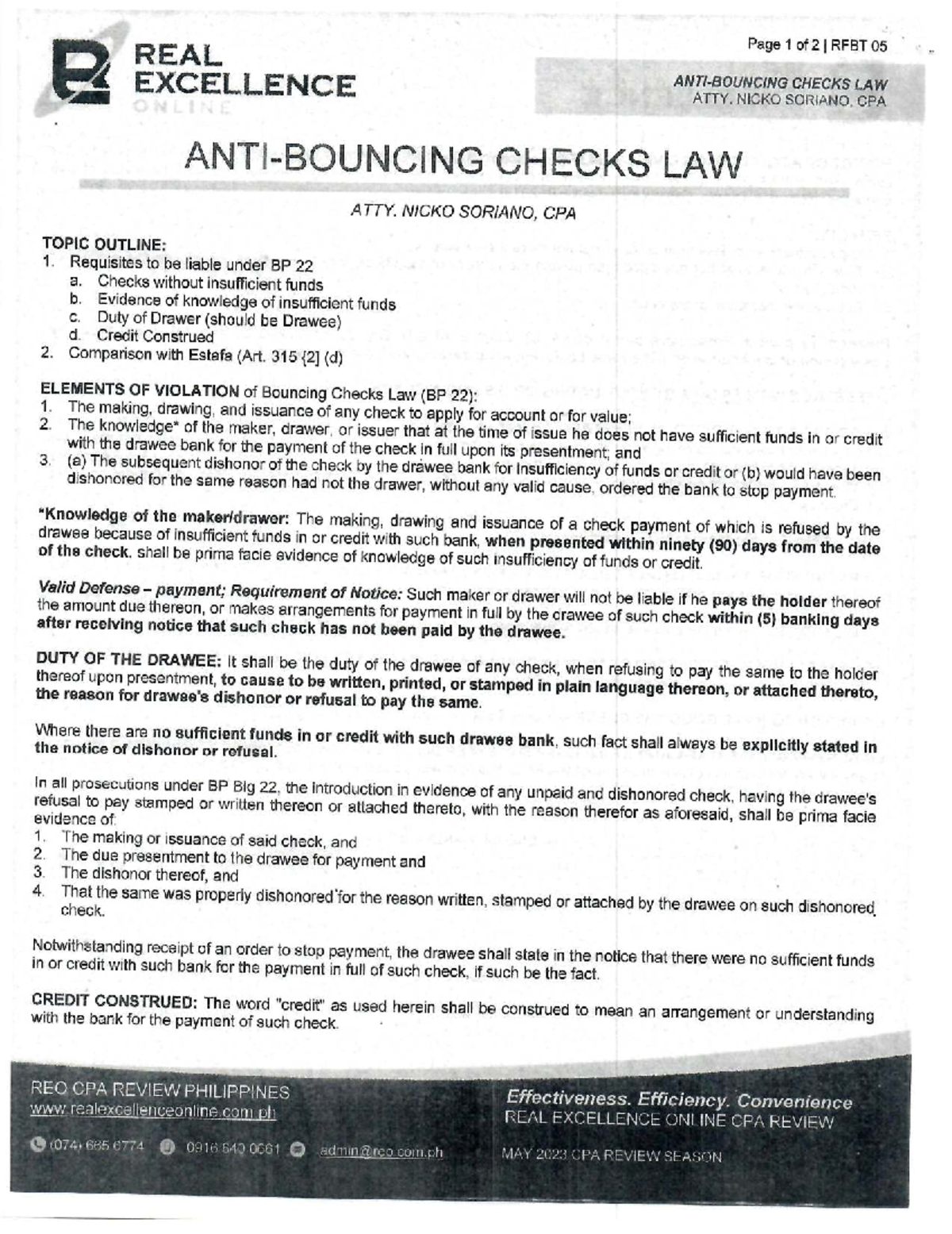 RFBT 05 R: Anti-Bouncing Checks Law Overview and Key Points - Studocu