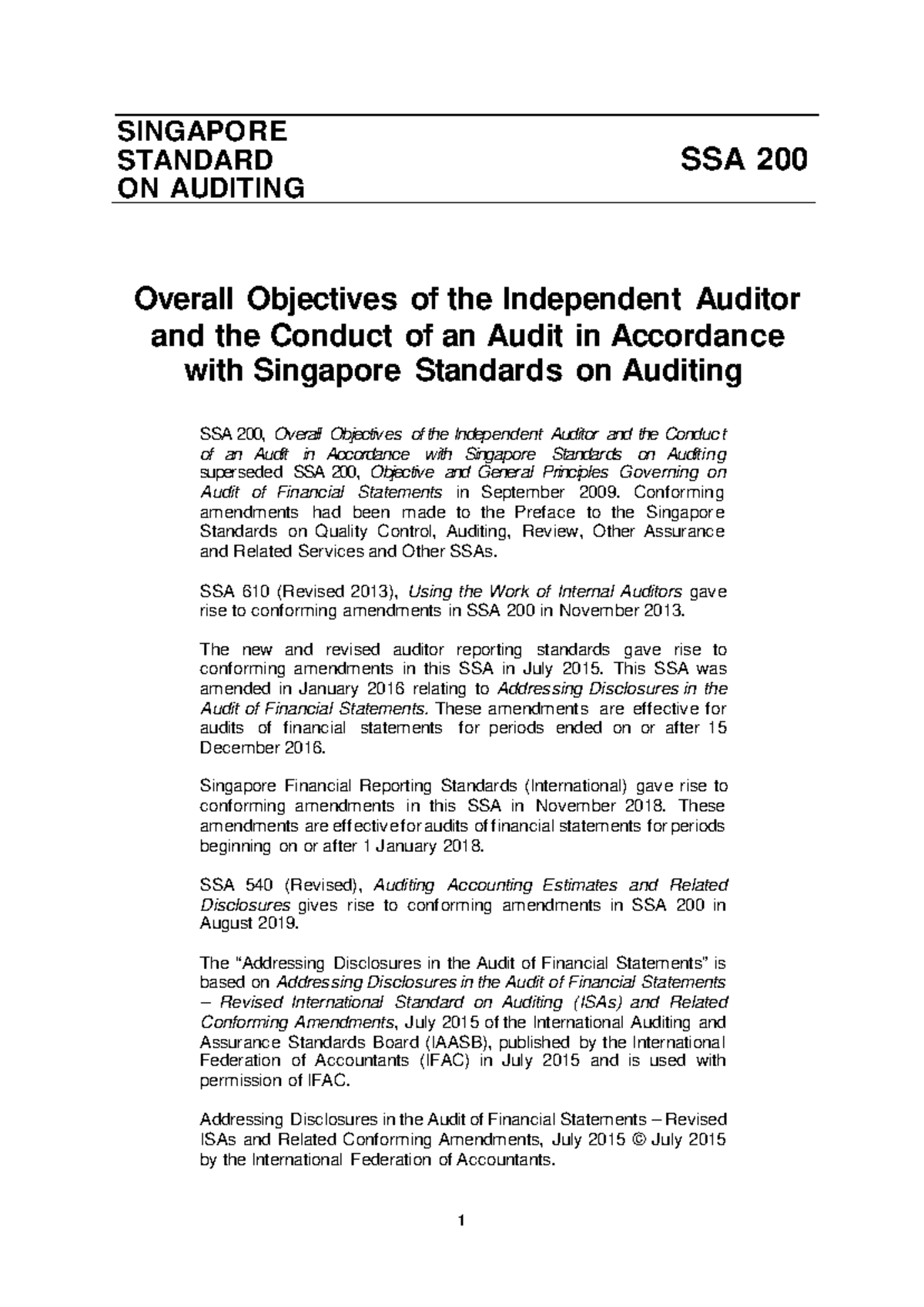 SSA 200 - Overview of Auditing Objectives and Requirements - Studocu