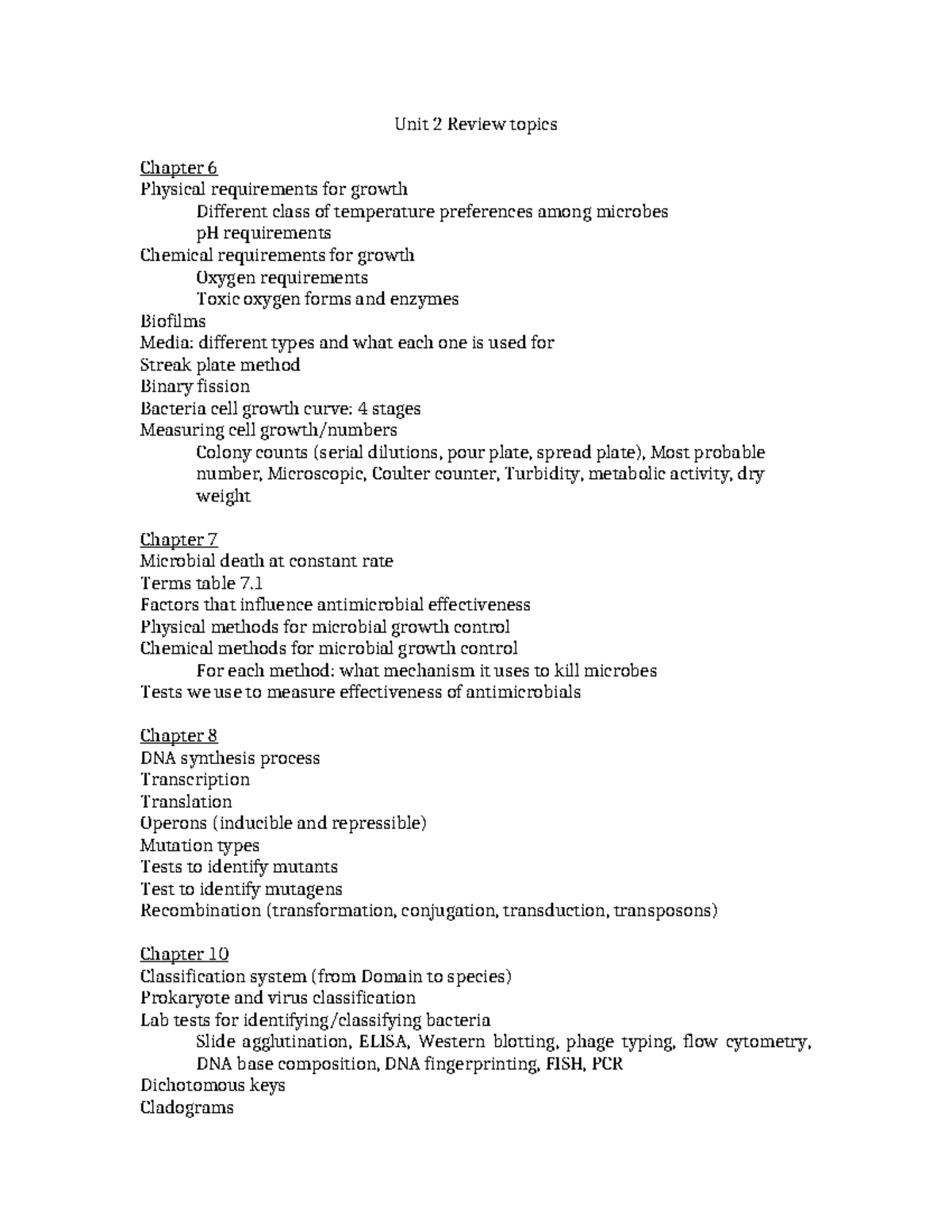 Microbiology Syllabus Review: Growth, Control, and Classification ...