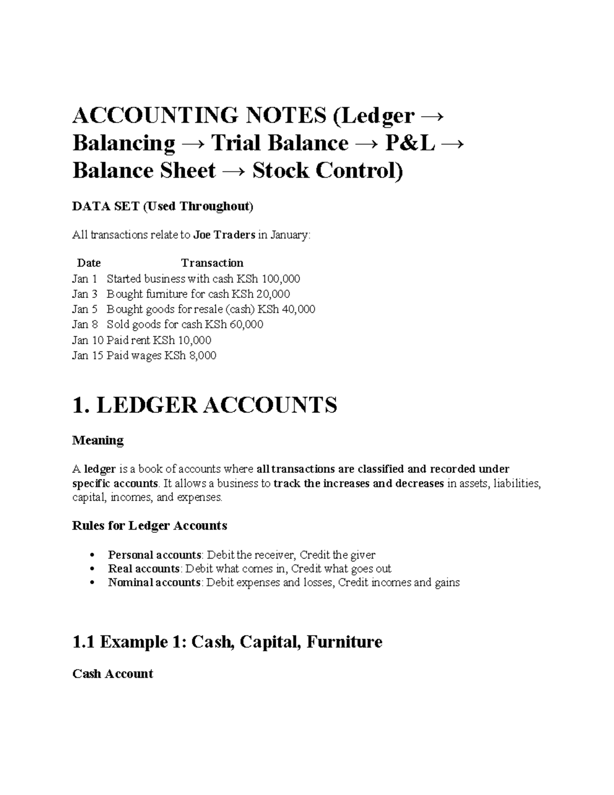 ACCOUNTING NOTES (ACCT 101) - Ledger Accounts & Trial Balance Overview ...
