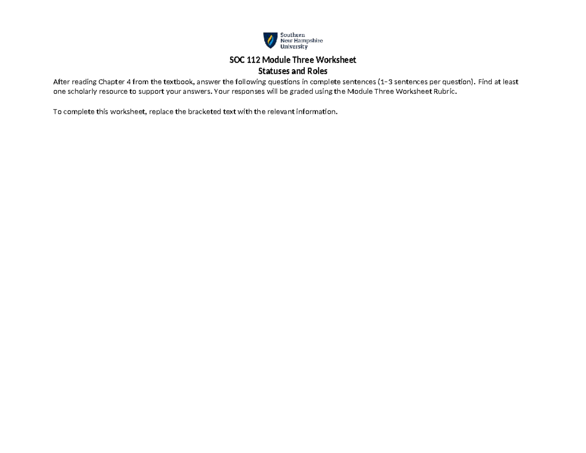 SOC 112 Module Three Worksheet - SOC 112 Module Three Worksheet ...